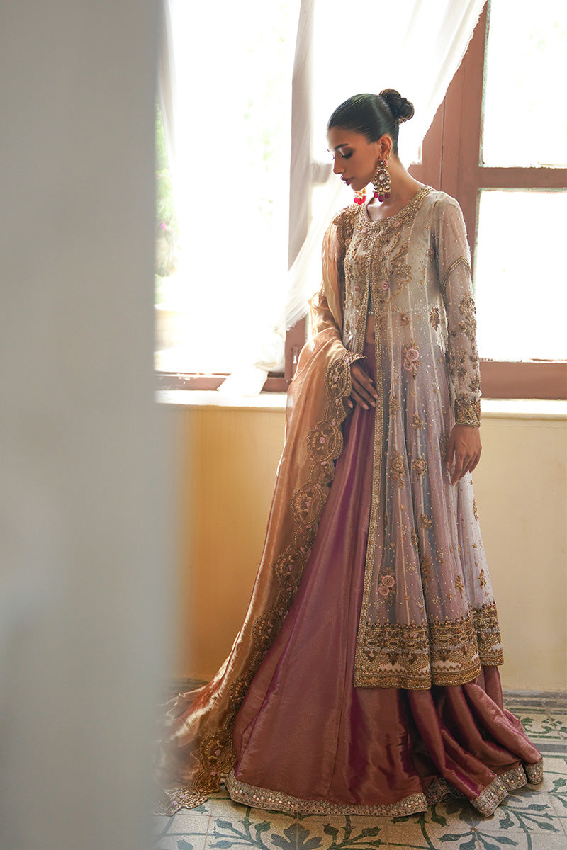 Ivory Net Kalidaar With Lehenga & Dupatta – Sumaira Khanani