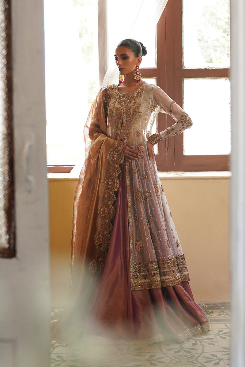 Ivory Net Kalidaar With Lehenga & Dupatta – Sumaira Khanani
