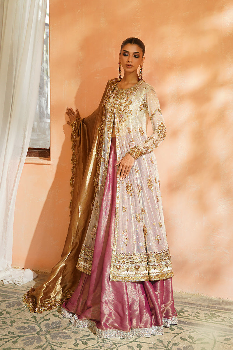 Ivory Net Kalidaar With Lehenga & Dupatta – Sumaira Khanani