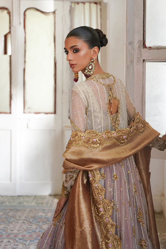 Ivory Net Kalidaar With Lehenga & Dupatta – Sumaira Khanani