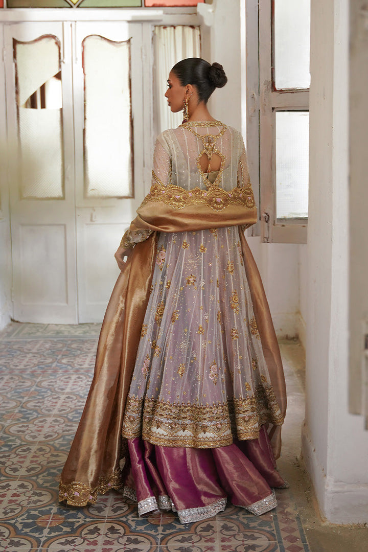 Ivory Net Kalidaar With Lehenga & Dupatta – Sumaira Khanani